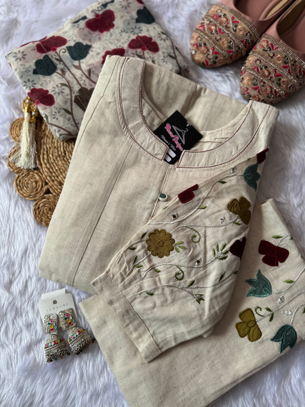 MD-152 Pure khadi cotton article with hend thread work and pearl work ...